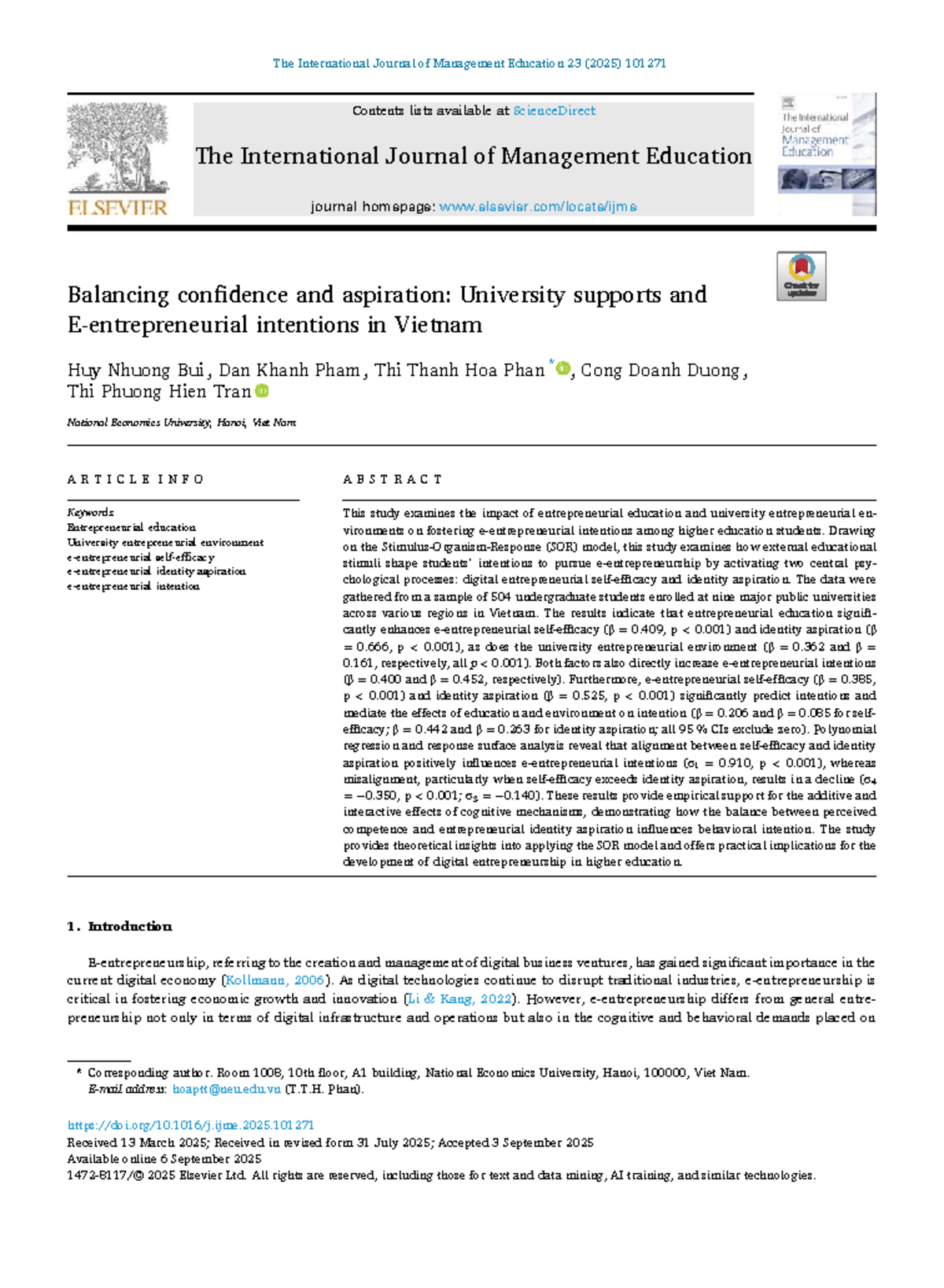 Balancing Confidence and Aspiration: University Support for E ...