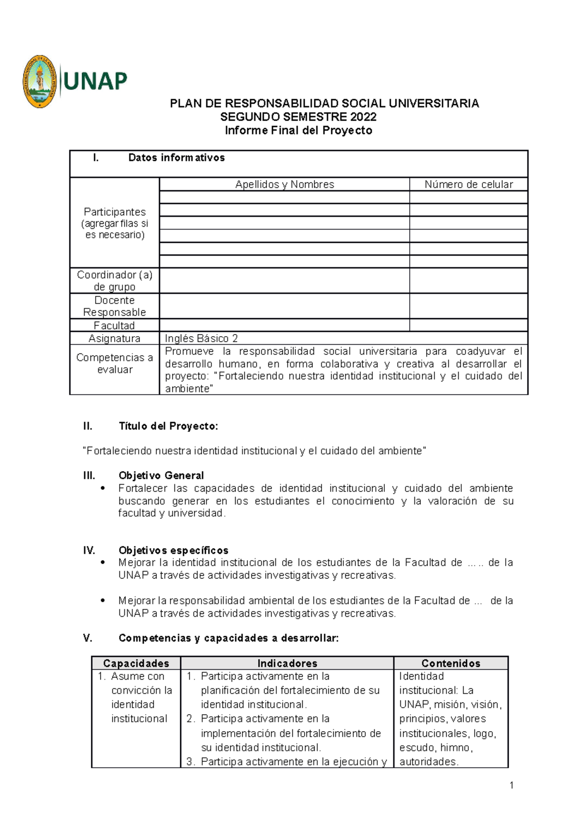 Formato Final Proyecto DE RSU Ingles Basico 2 - PLAN DE RESPONSABILIDAD SOCIAL UNIVERSITARIA ...