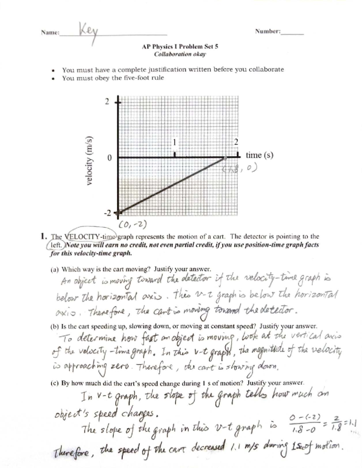 AP Physics I Problem Set 5: Motion Analysis and Justifications - Studocu