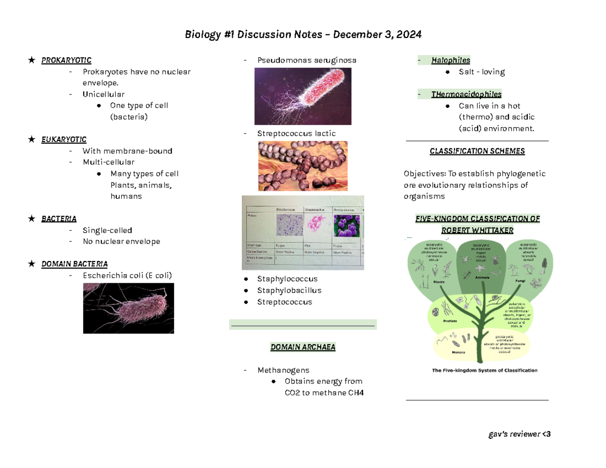 Gen Bio 1 Notes - General Biology Reviewer - Biology #1 Discussion ...