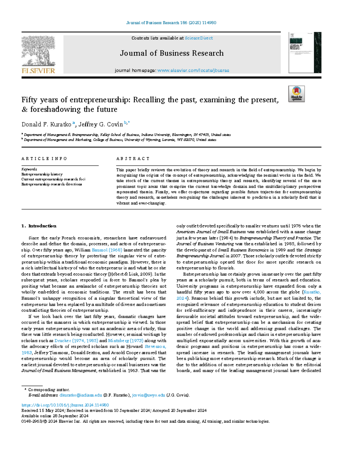 Entrepreneurship Evolution: Past, Present, and Future Insights (BUS 186) - Studeersnel