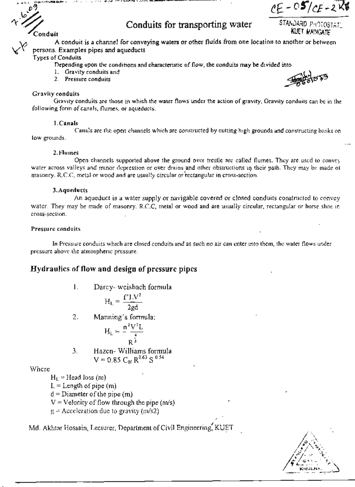 Conduits for Transporting Water: A Comprehensive Guide (CE 7.6.09 ...