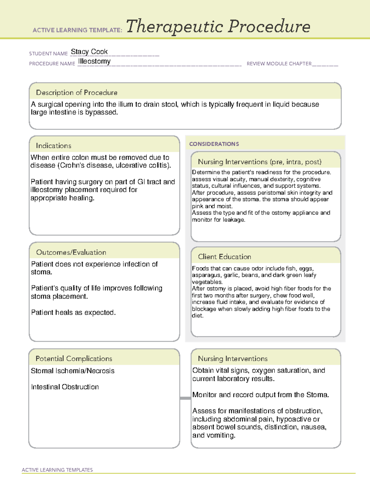 ATI Therapeutic Procedure - Illeostomy Active Learning Template - Studocu