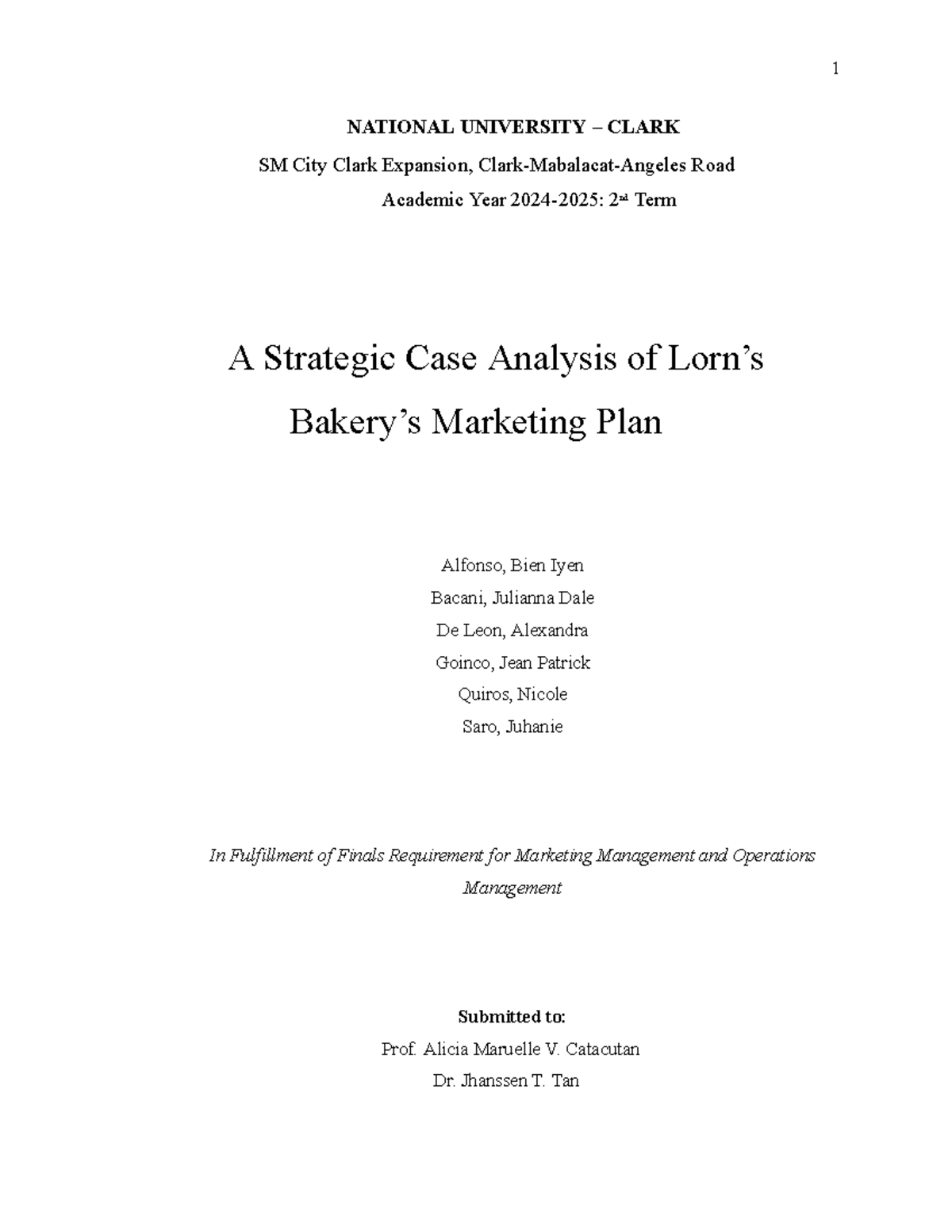 Strategic Case Analysis of Bakery Marketing for MKTG 101 Finals - Studocu