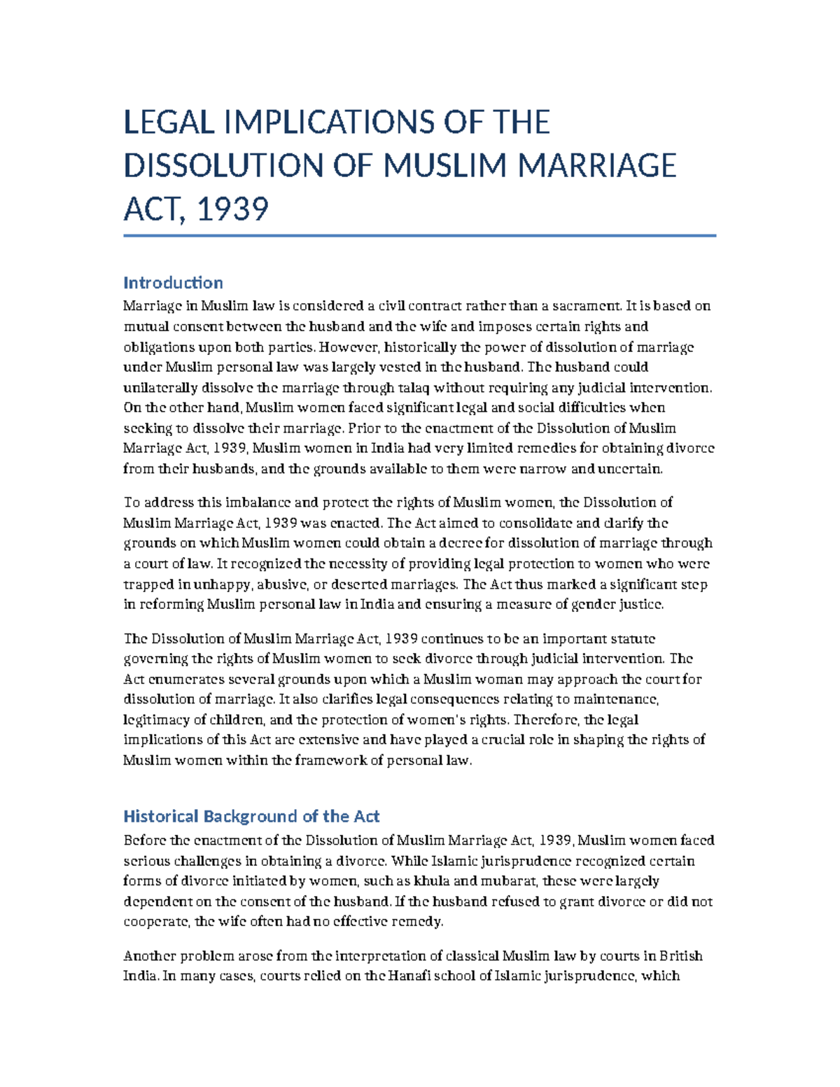 Dissolution of Muslim Marriage Act, 1939: Legal Implications & Analysis ...