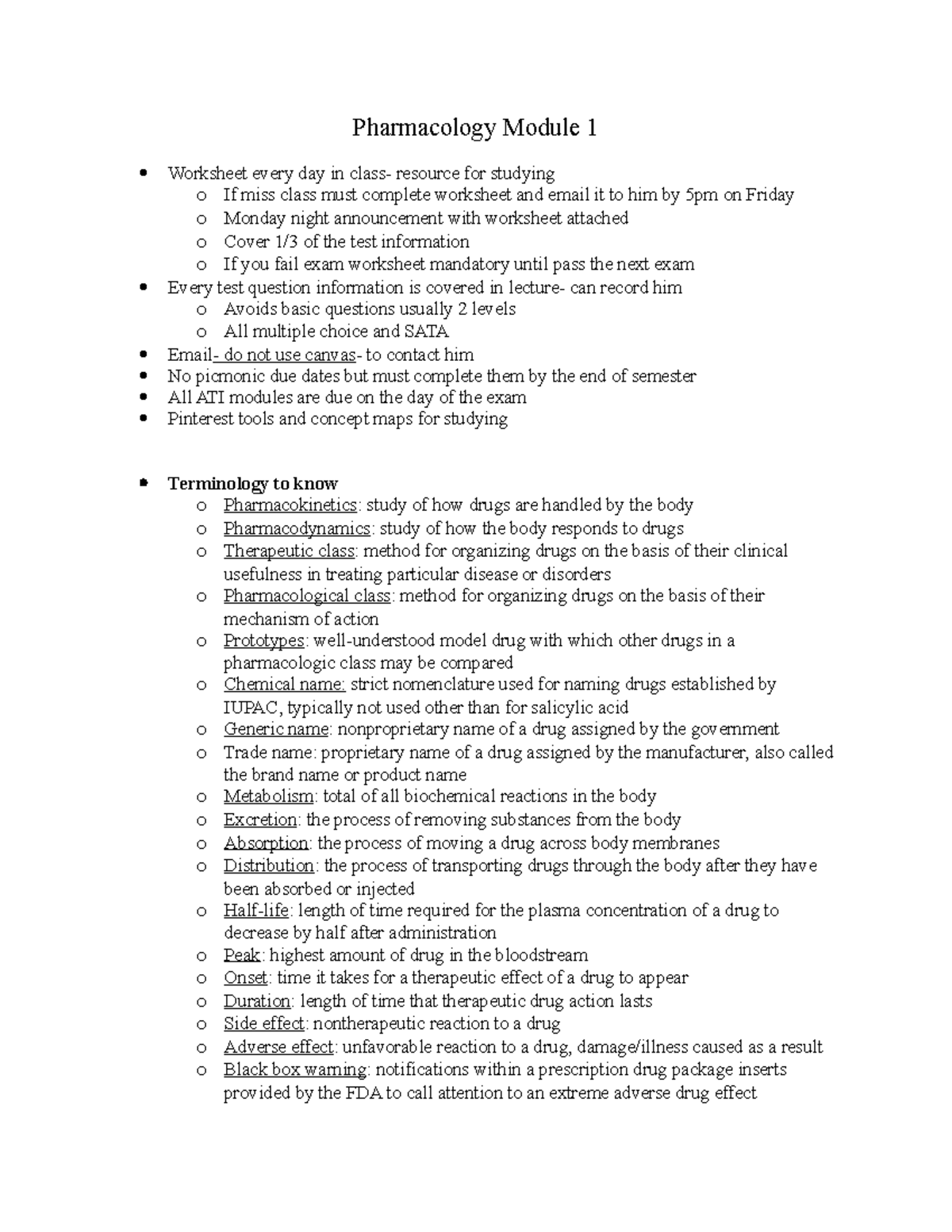 Pharmacology Module 1 - Key Concepts & Lecture Notes - Studocu