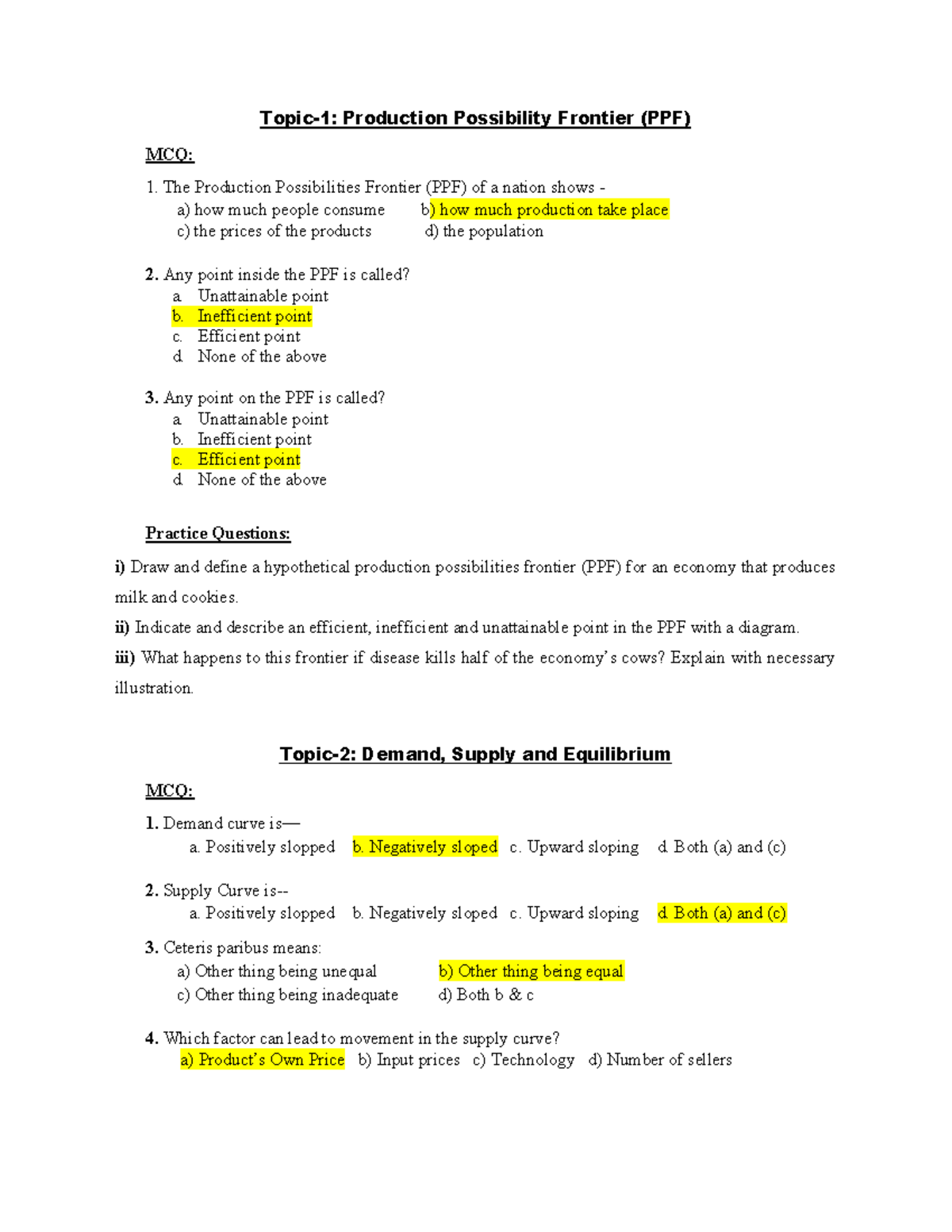 Microeconomics MCQ & Practice Questions: PPF, Demand, Supply, Costs ...