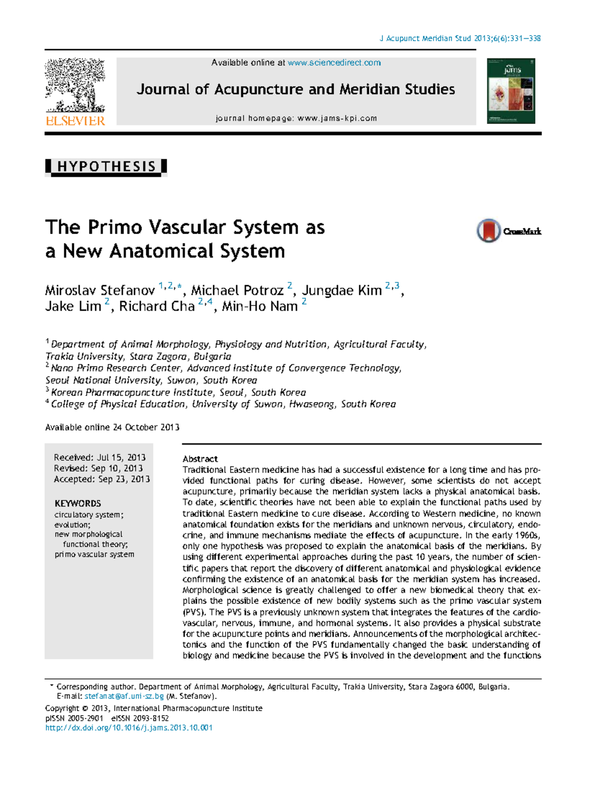 Primo Vascular System: A New Anatomical Perspective on Acupuncture ...