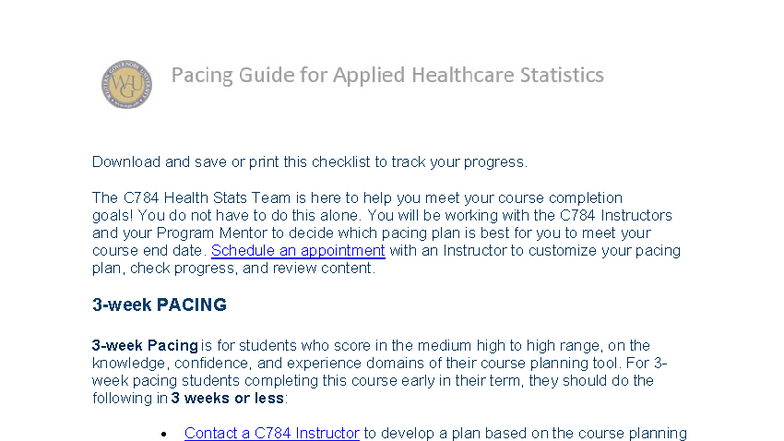 C784 Pacing Guide: Strategies for Course Completion Success - Studocu