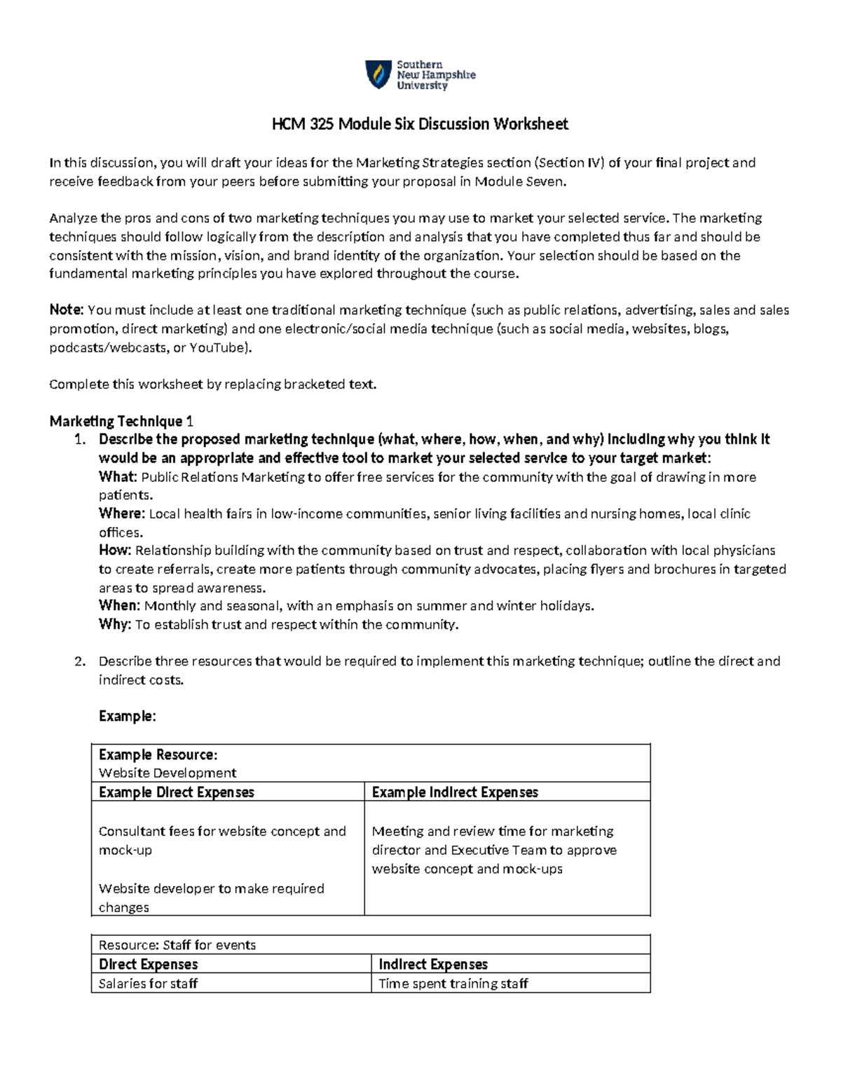 HCM 325 Module 6 Marketing Strategies Discussion Worksheet - Studocu