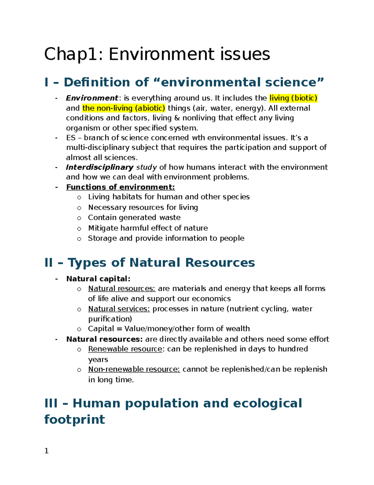 ES 101: Chapter 1 - Environmental Issues and Natural Resources Overview ...