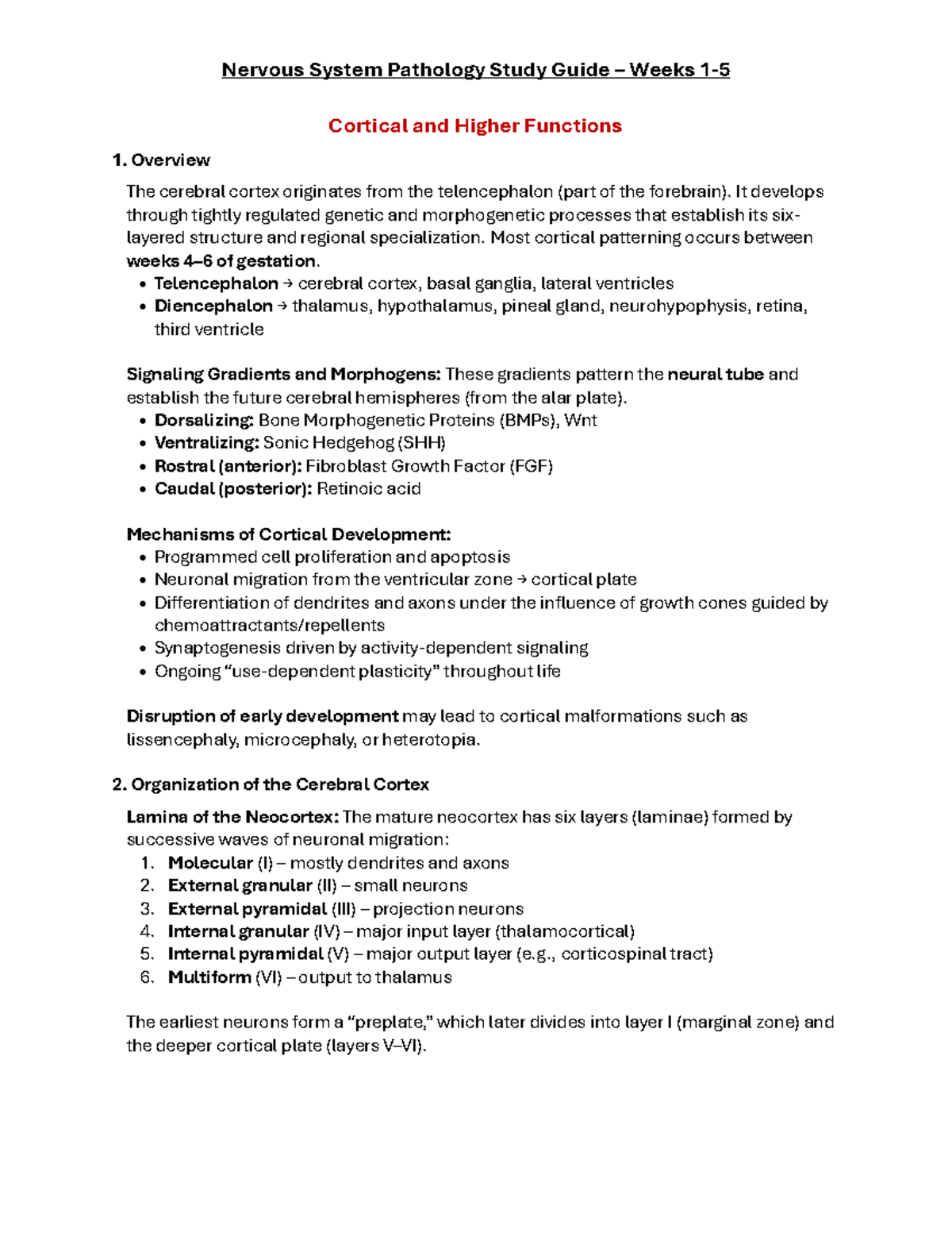 Nervous System Pathology Study Guide: Weeks 1-5 Overview and Key ...