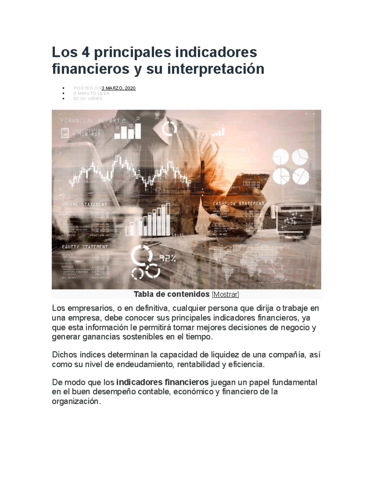 Indicadores Financieros Clave y su Interpretación para Empresas - Studocu