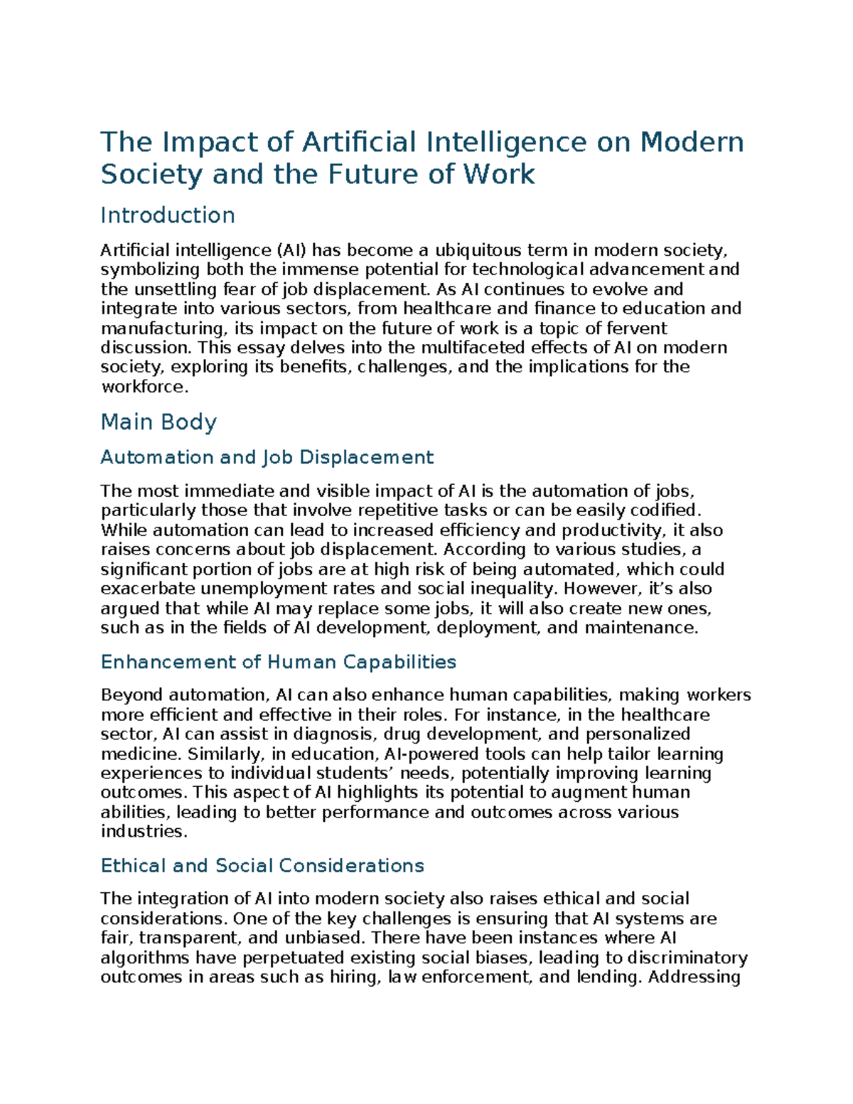 The Impact of AI on Society & Future Work: An In-Depth Analysis - Studocu