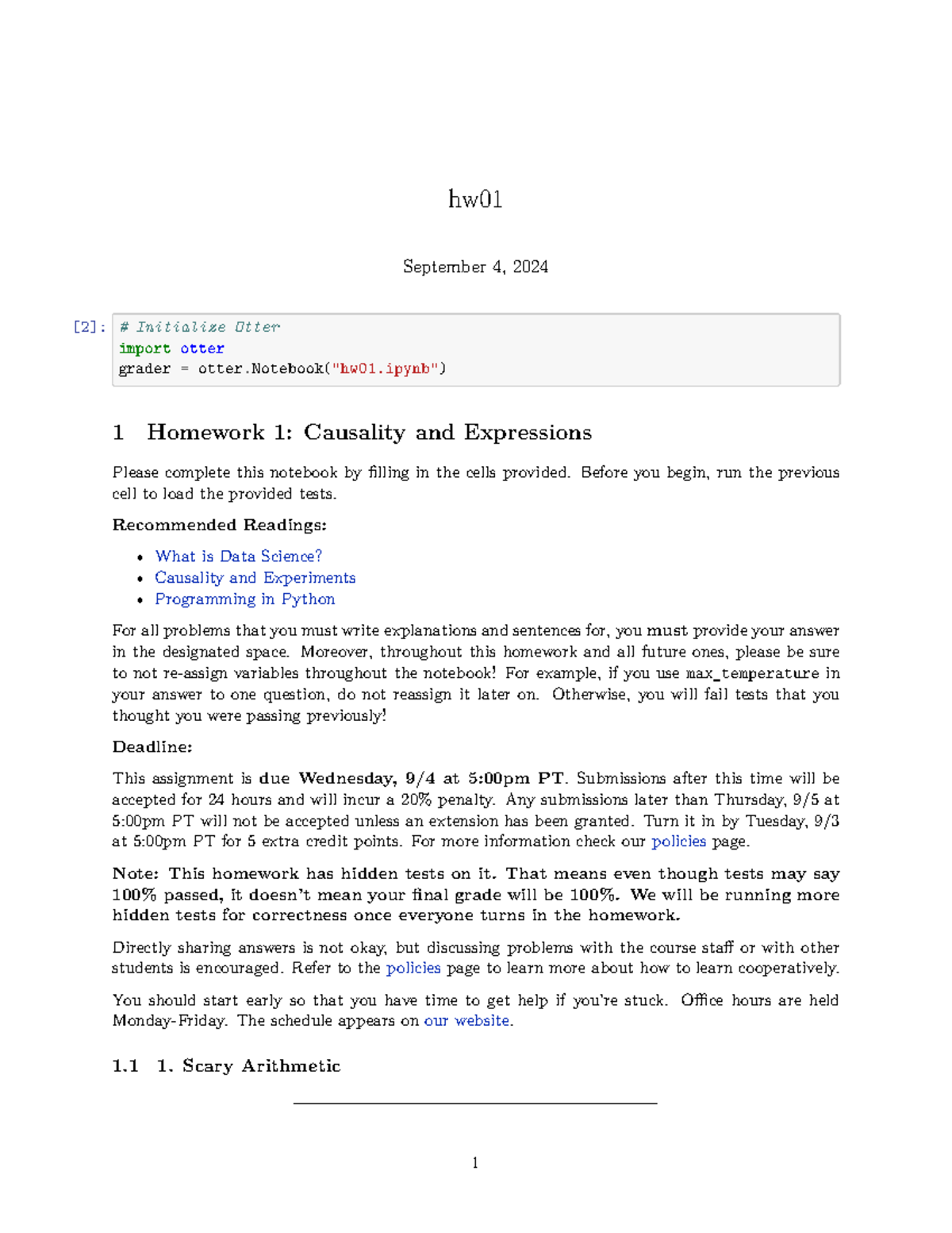 Hw01 - Homework for Data 8: Causality, Expressions, and Studies - Studocu