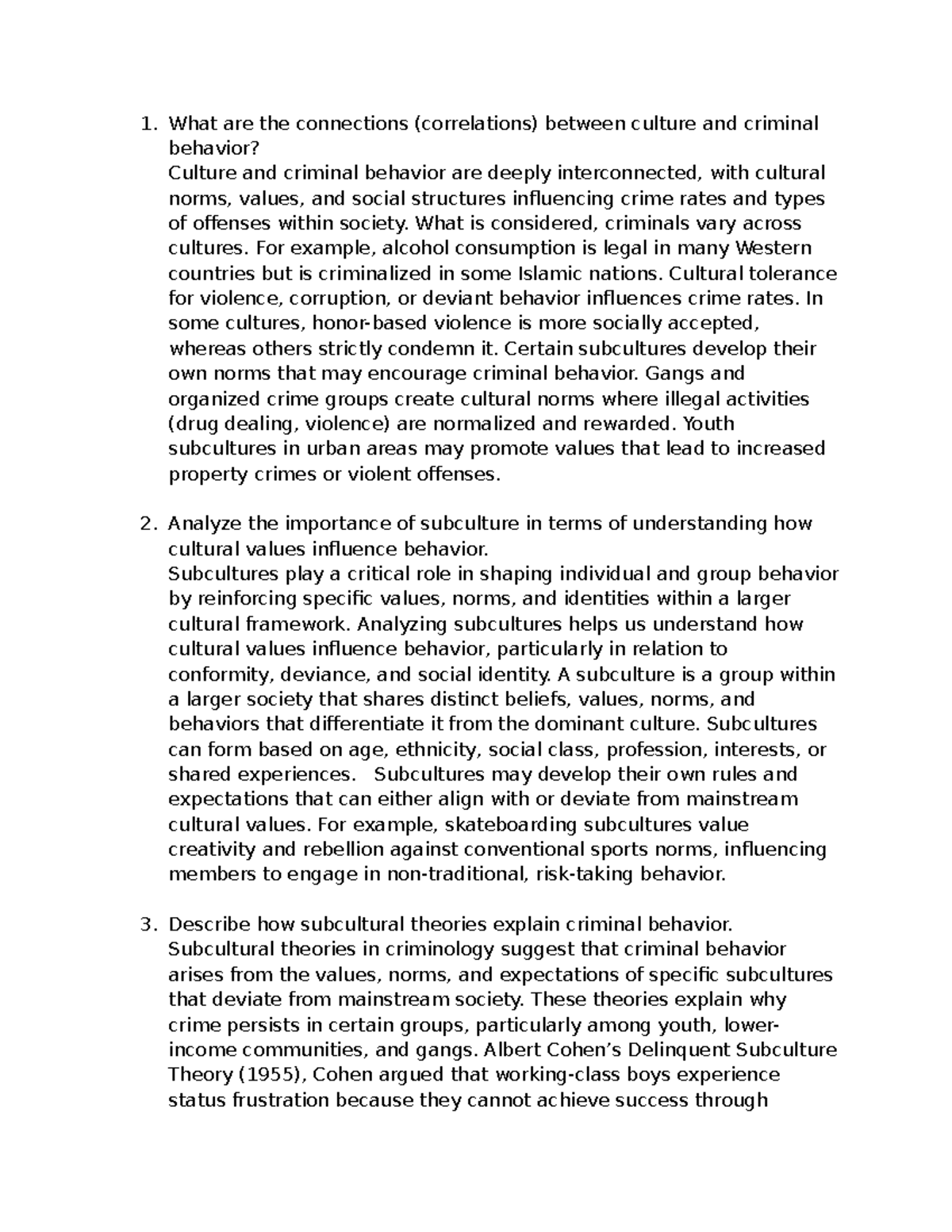 Criminology Mod 5-1: Culture, Subcultures, and Criminal Behavior ...