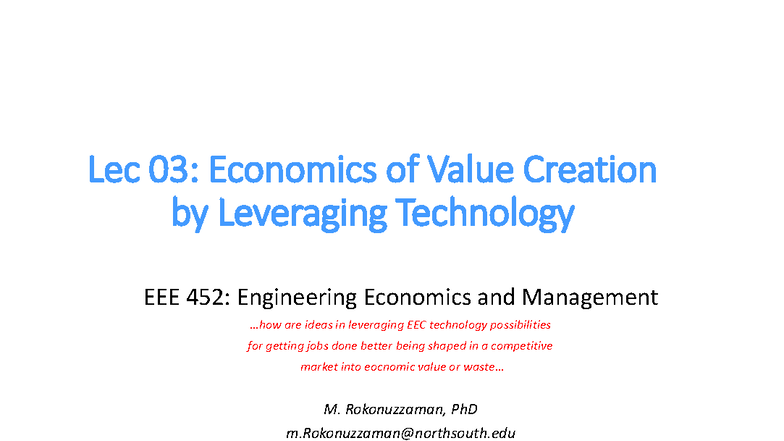 Lec 03: EEC 452 - Economics of Value Creation & Tech Leverage - Studocu