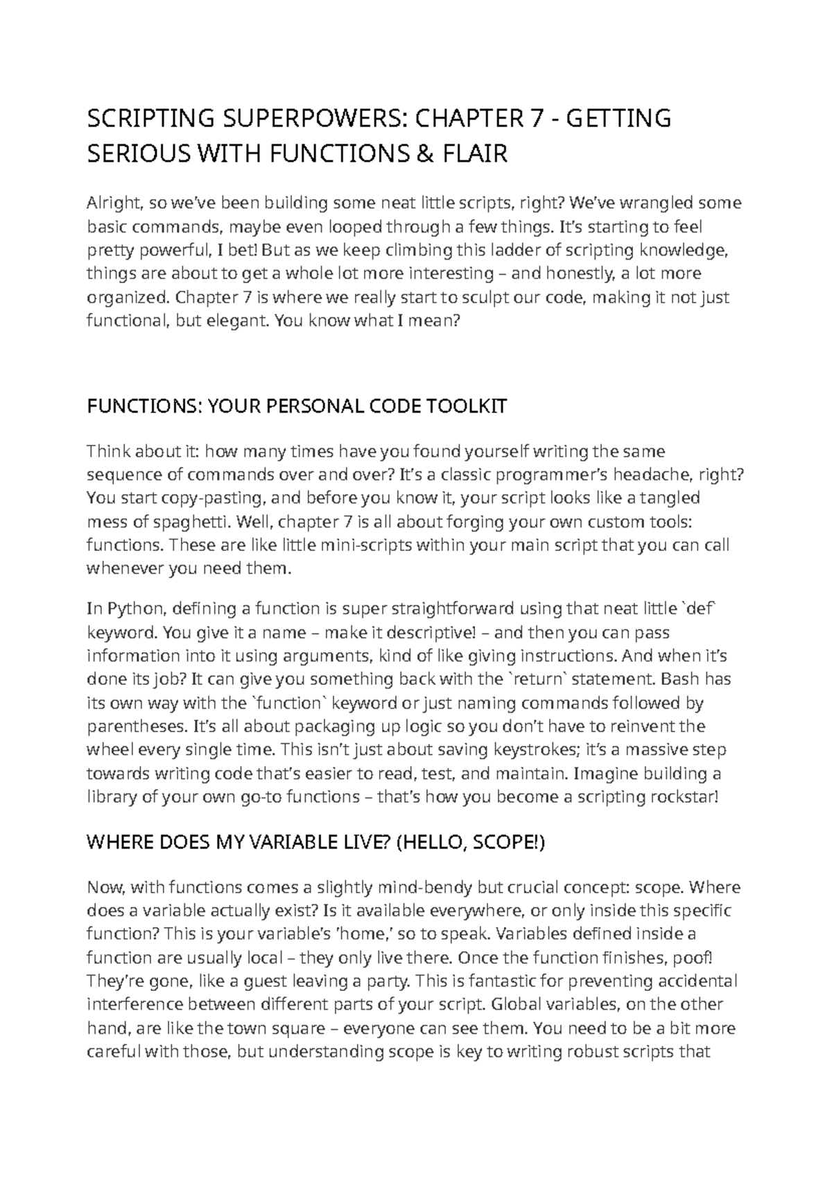 Mastering Scripting Languages: Chapter 7 - Functions & Error Handling - Studocu