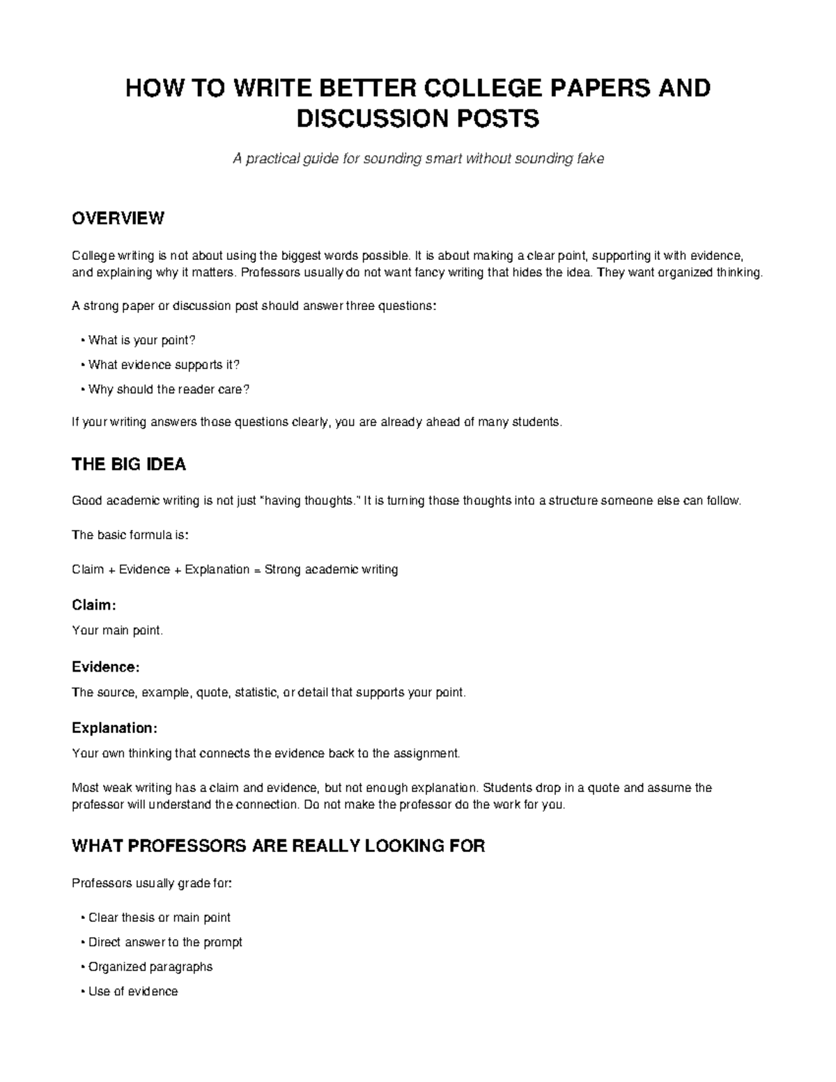 College Writing & Discussion Guide: Tips for Strong Papers - Studocu