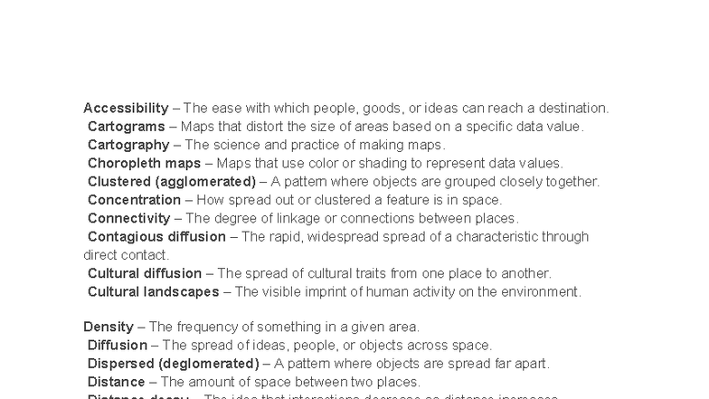 Geography Terms and Concepts for Course 1HB3: Key Definitions and ...