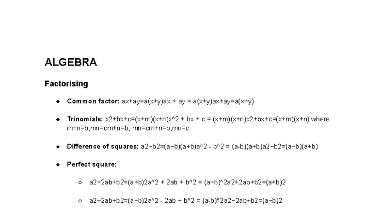 ALGEBRA & GEOMETRY Cheat Sheet for Math Course (Random) - Studocu