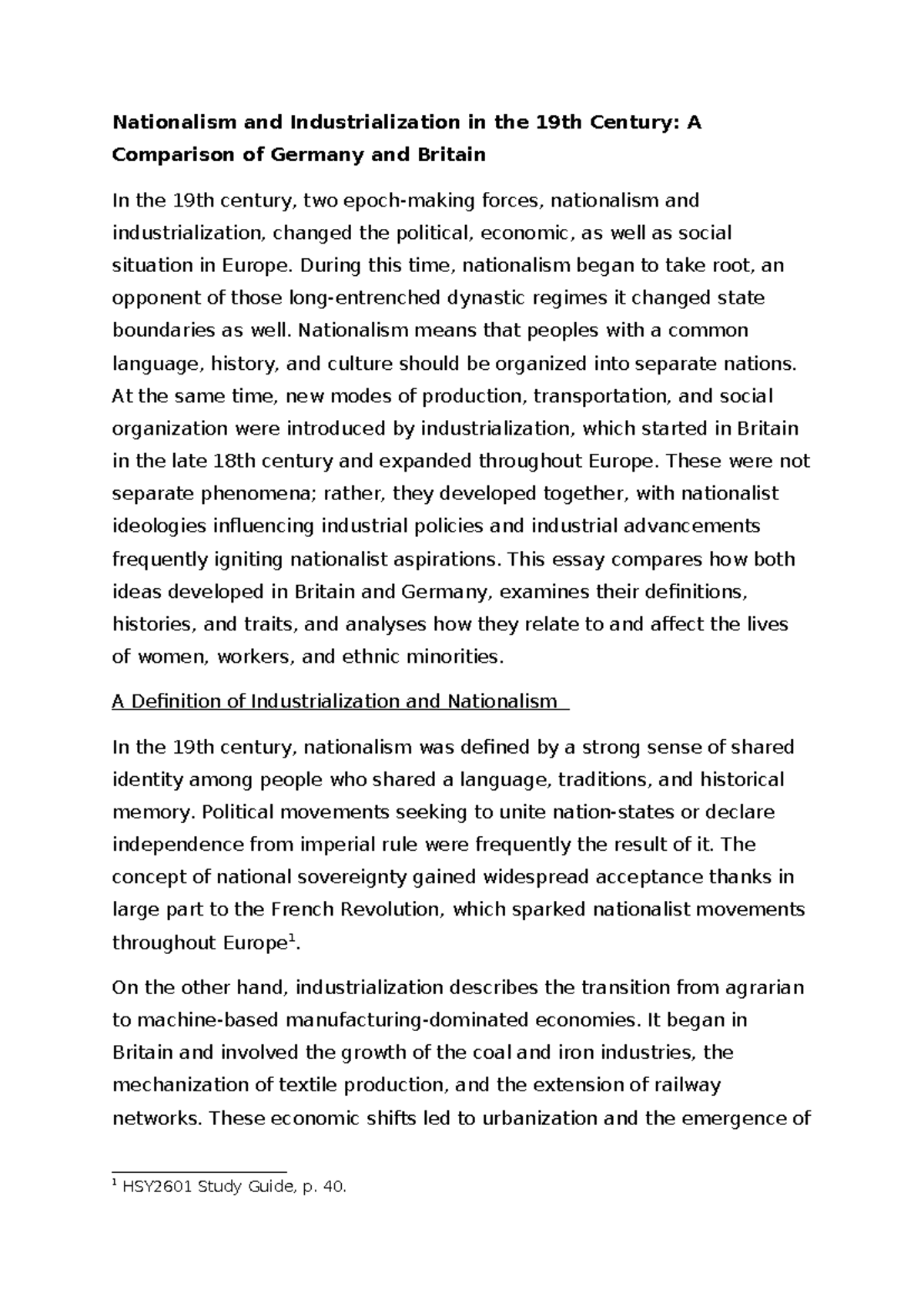 HSY2601 Final Exam: Nationalism and Industrialization in 19th Century ...