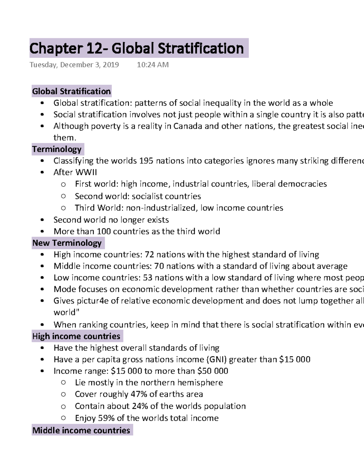 SOC101: Chapter 12 - Understanding Global Stratification and Inequality ...