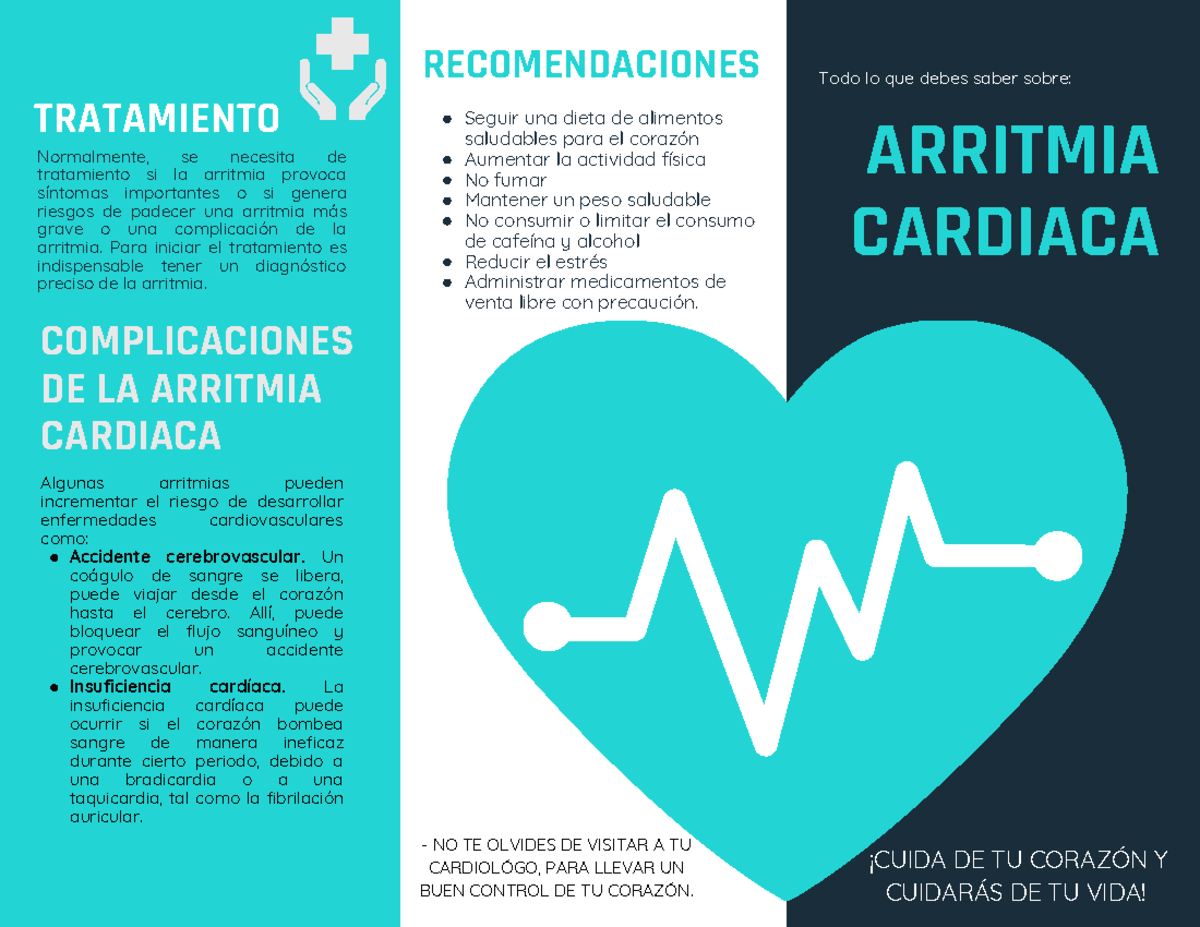 Tratamiento y Recomendaciones para Arritmia Cardiaca - Tríptico - Studocu