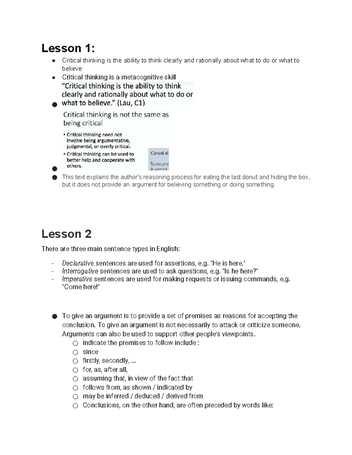 1230 Lesson Notes: Critical Thinking & Argument Validity - Studocu