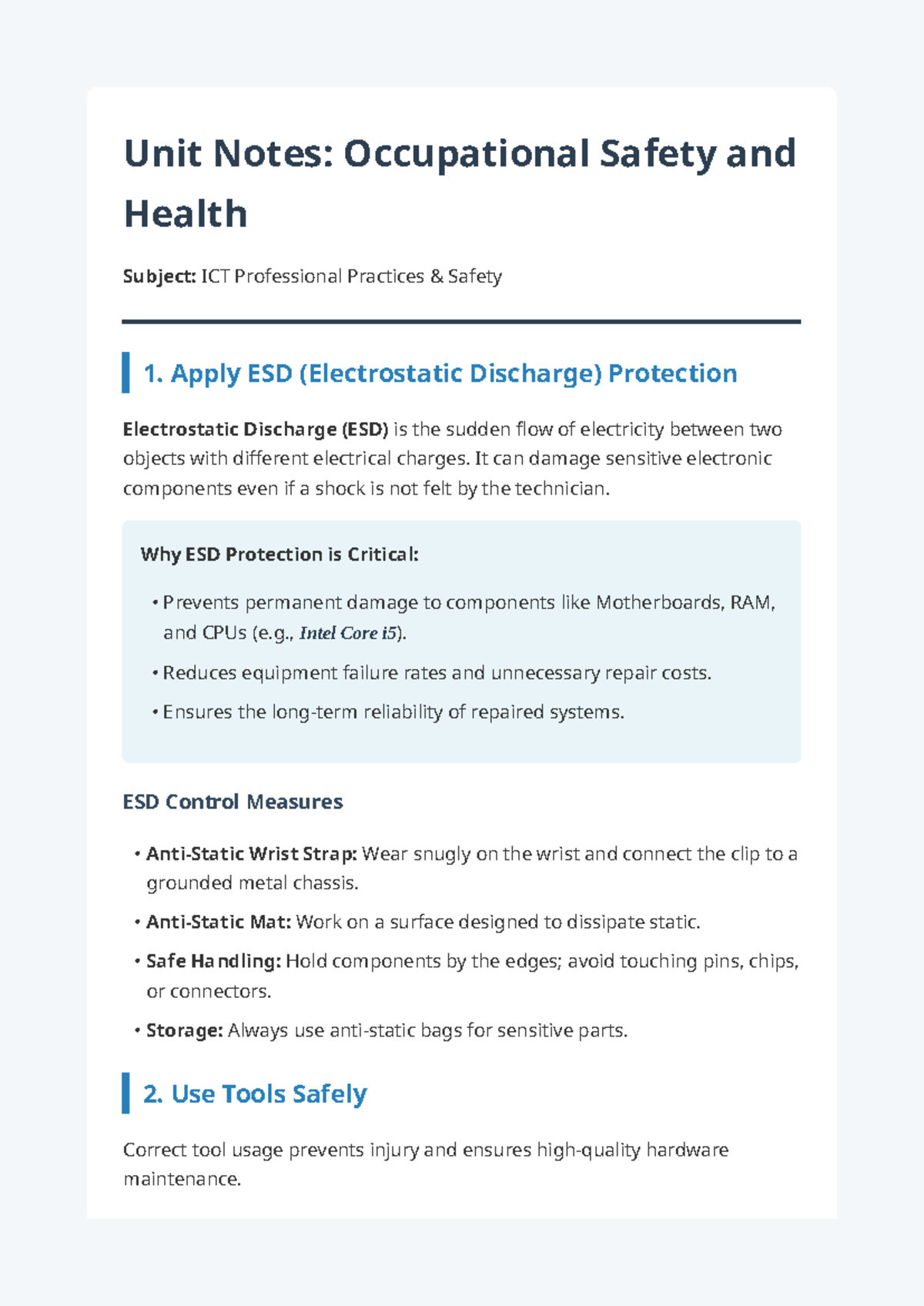 Occupational Safety & Health Notes: ICT Professional Practices - Studocu