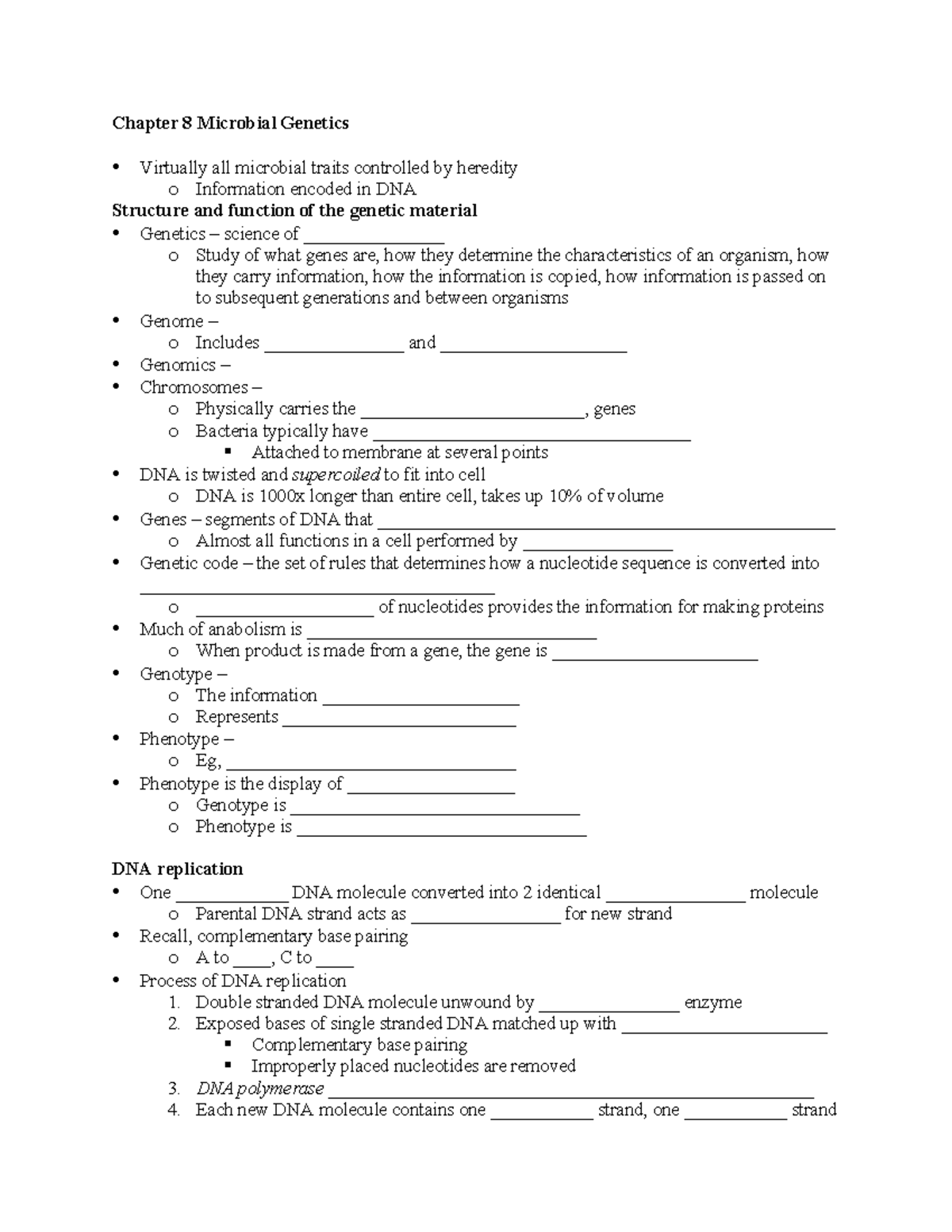 Chapter 8 Notes - Microbial Genetics Lecture Summary for BIO 101 - Studocu