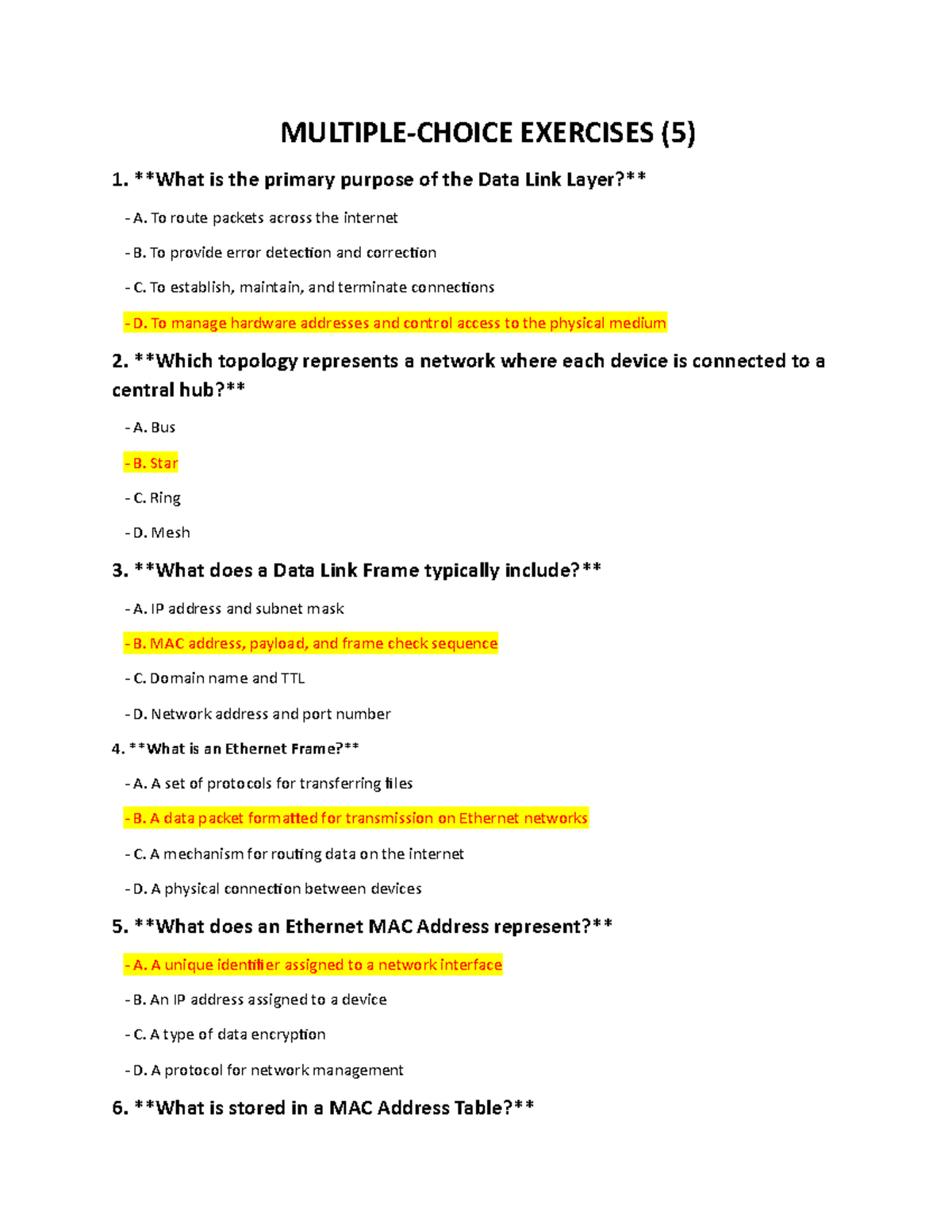 PT2-NWC204 - Multiple Choice Questions and Practical Exercises - Studocu