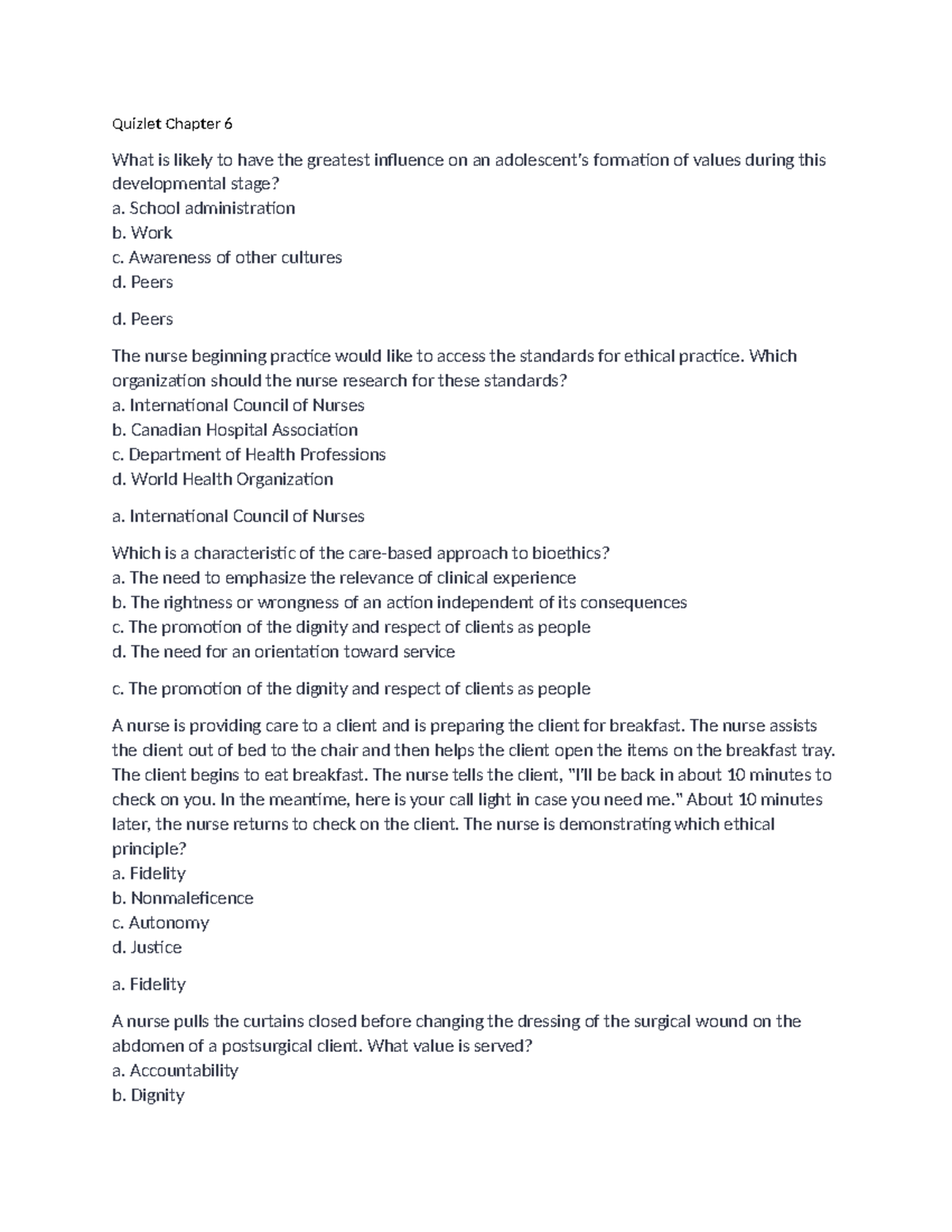 Nursing Ethics Quizlet Practice Questions (NUR 101) - Studocu