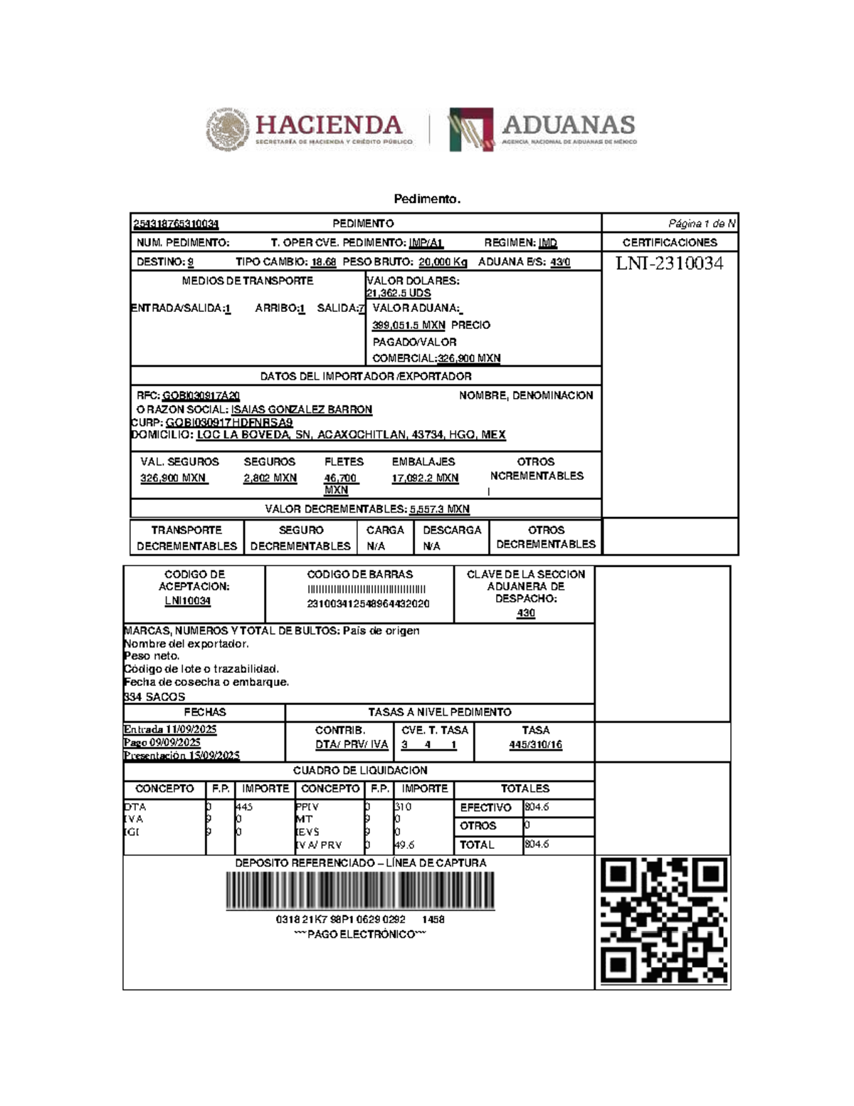 Pedimento Importación: Detalles y Datos Clave 254318765310034 - Studocu