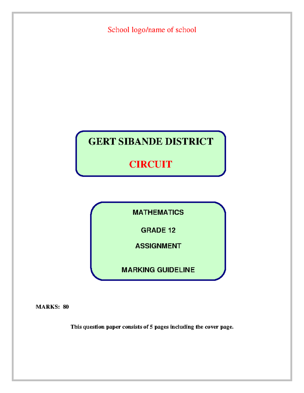 GRADE 12 MATHEMATICS ASSIGNMENT MARKING GUIDELINE NSC - Studocu