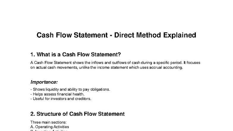 Cash Flow Statement Direct Method Overview and Explanation - Studocu