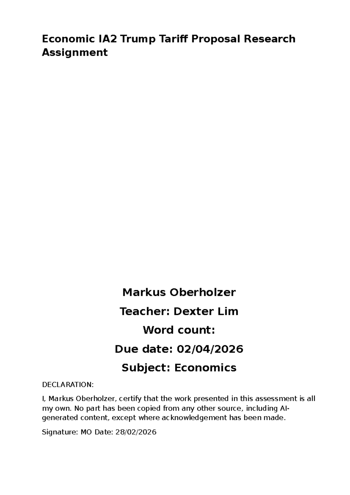 Economics IA2 Research Assignment: Analysis of Trump's Tariff Impact ...