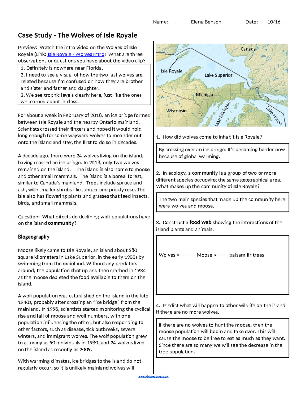 Case Study: Ecological Impact of Wolves on Isle Royale (BIO 101) - Studocu