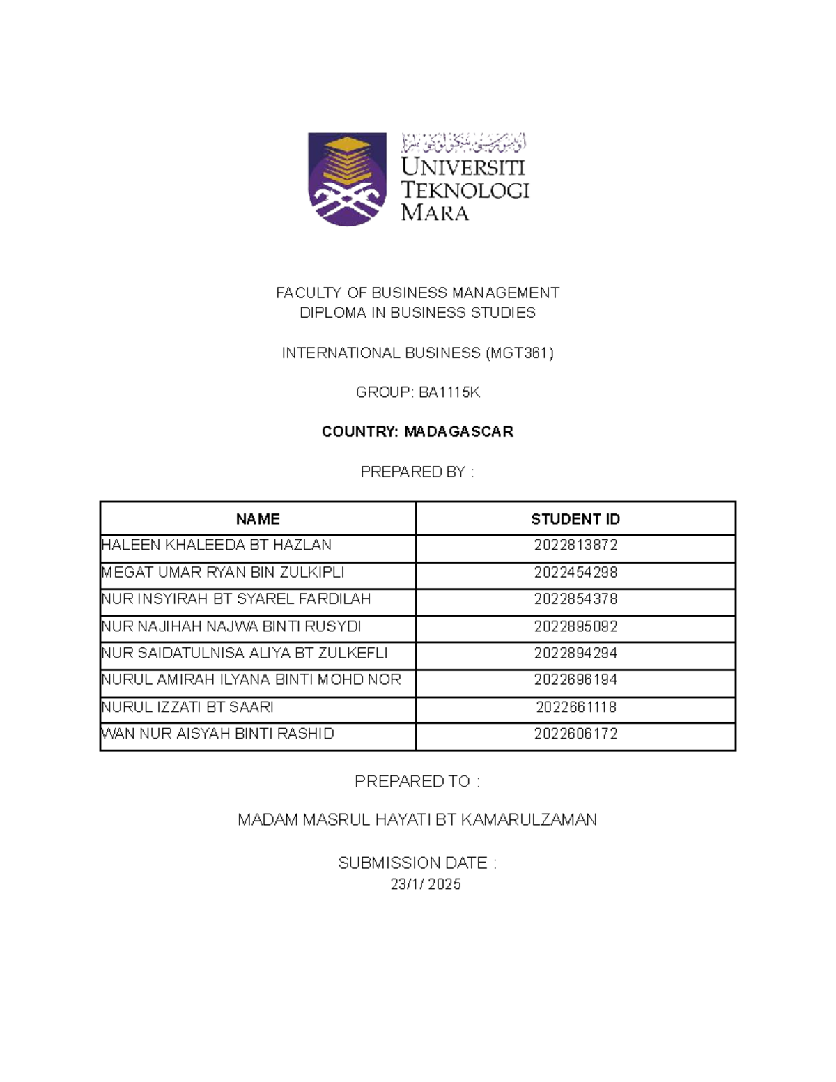 MGT361 Group Project: Exploring Madagascar's Business Landscape and ...