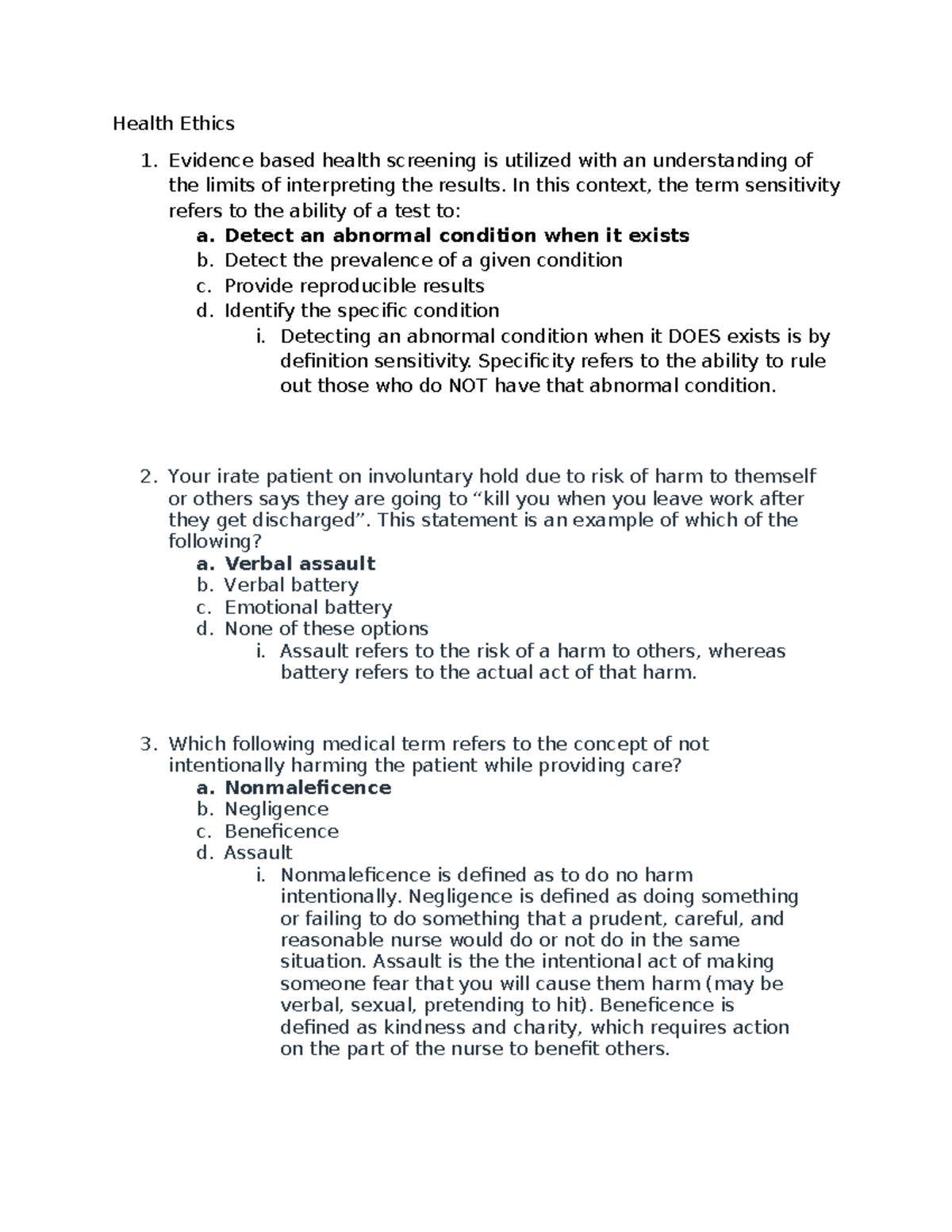 NR 603 - CEA Health Ethics Practice Questions and Key Concepts - Studocu