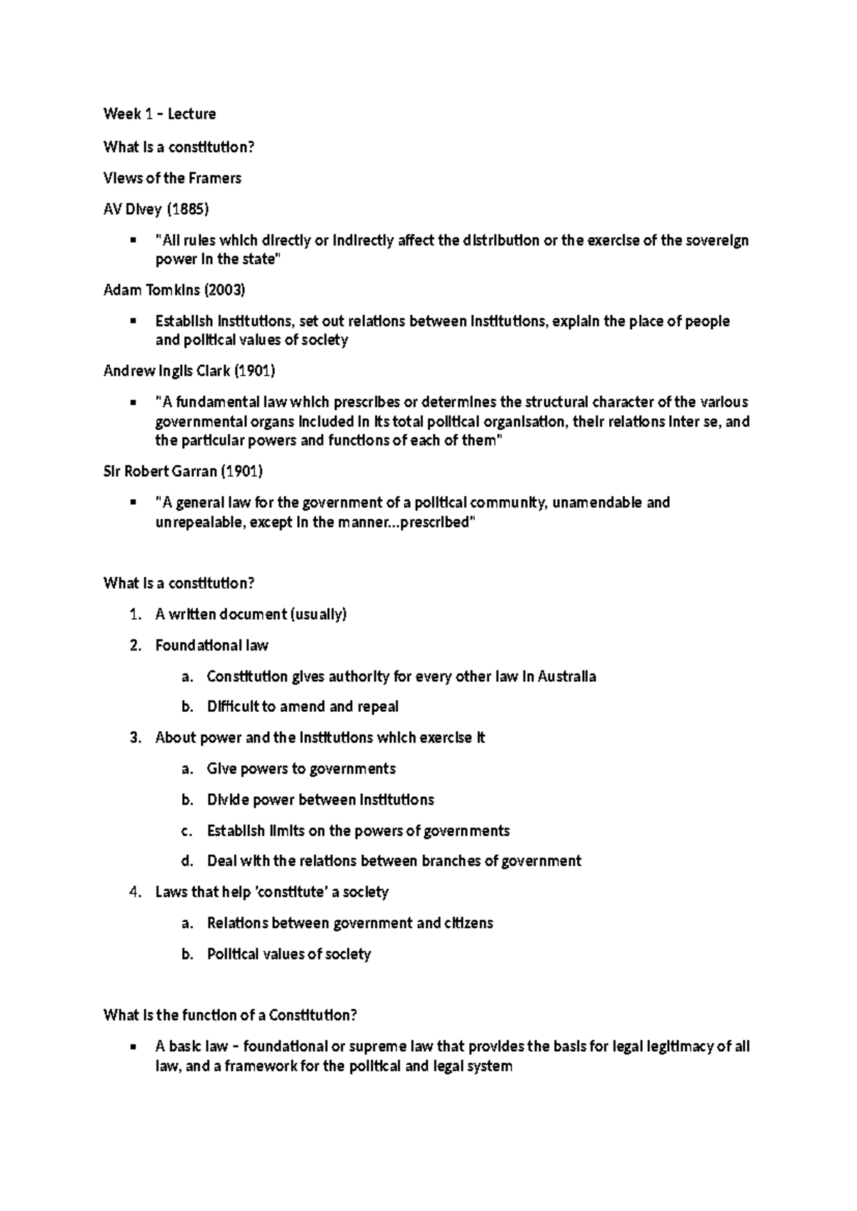 Week 1-5 Lecture Notes: Understanding the Australian Constitution - Studocu