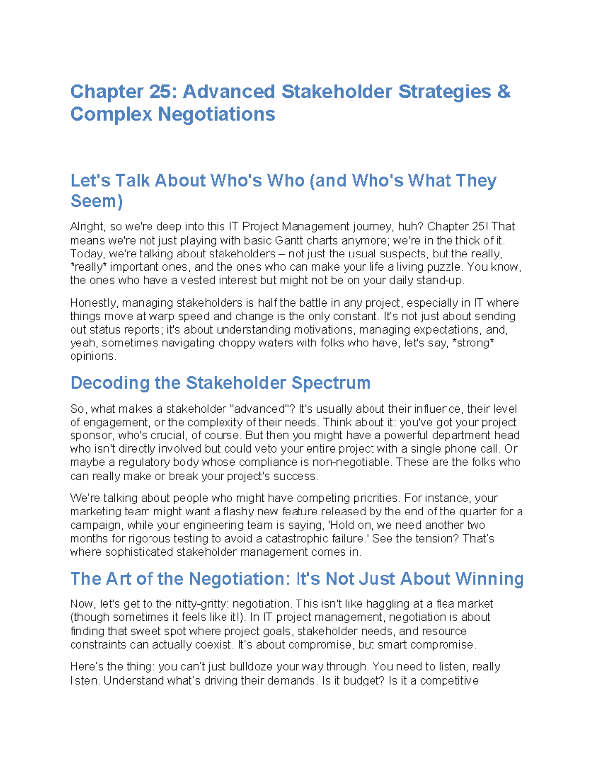 ITPM 25: Advanced Stakeholder Strategies in Complex Negotiations - Studocu