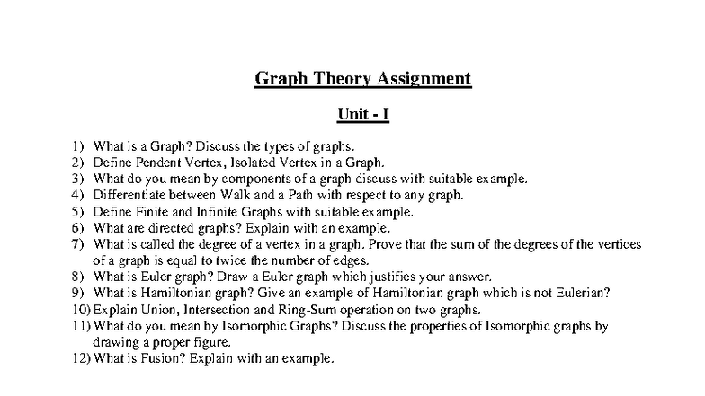Graph Theory Assignment Unit I & II: Concepts and Examples - Studocu