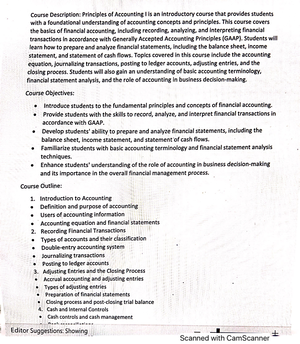 A2 summary - Course Title: Principles of Accounting II Course Overview ...
