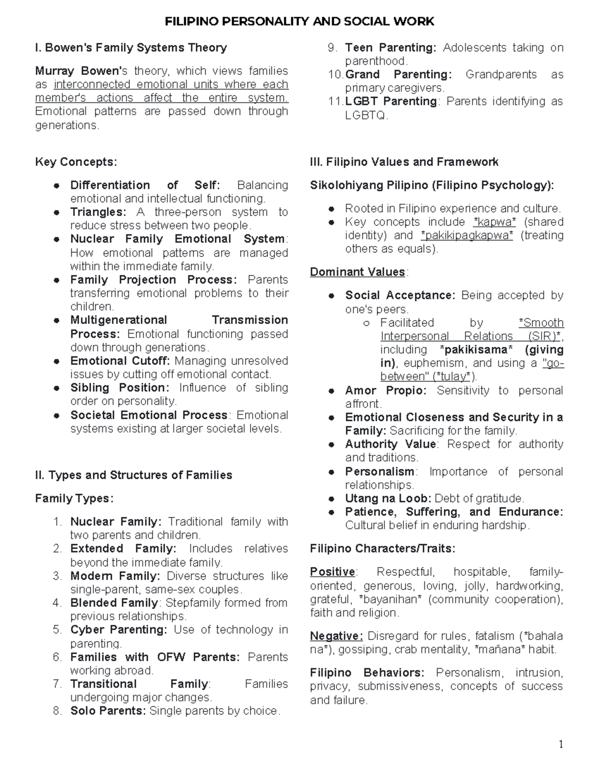SW215 - Summary of Family Systems Theory and Filipino Values - Studocu