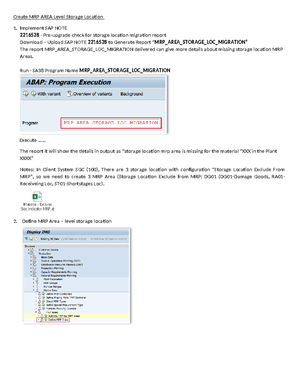 Create MRP Area Level Storage Location (SAP MRP 2216528) Guide - Studocu