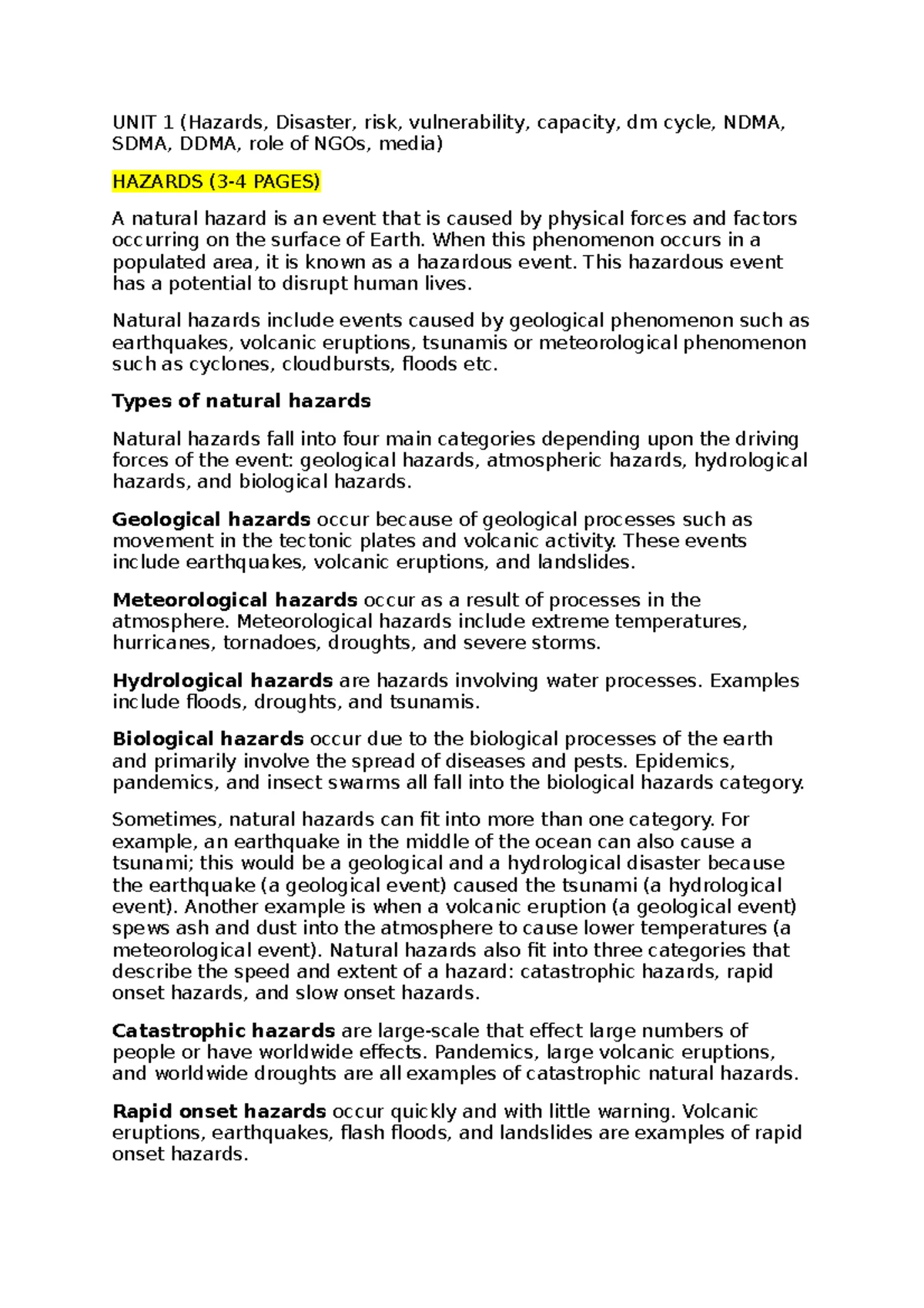 Human induced disasters - HAZARDS A process, phenomenon, or human ...