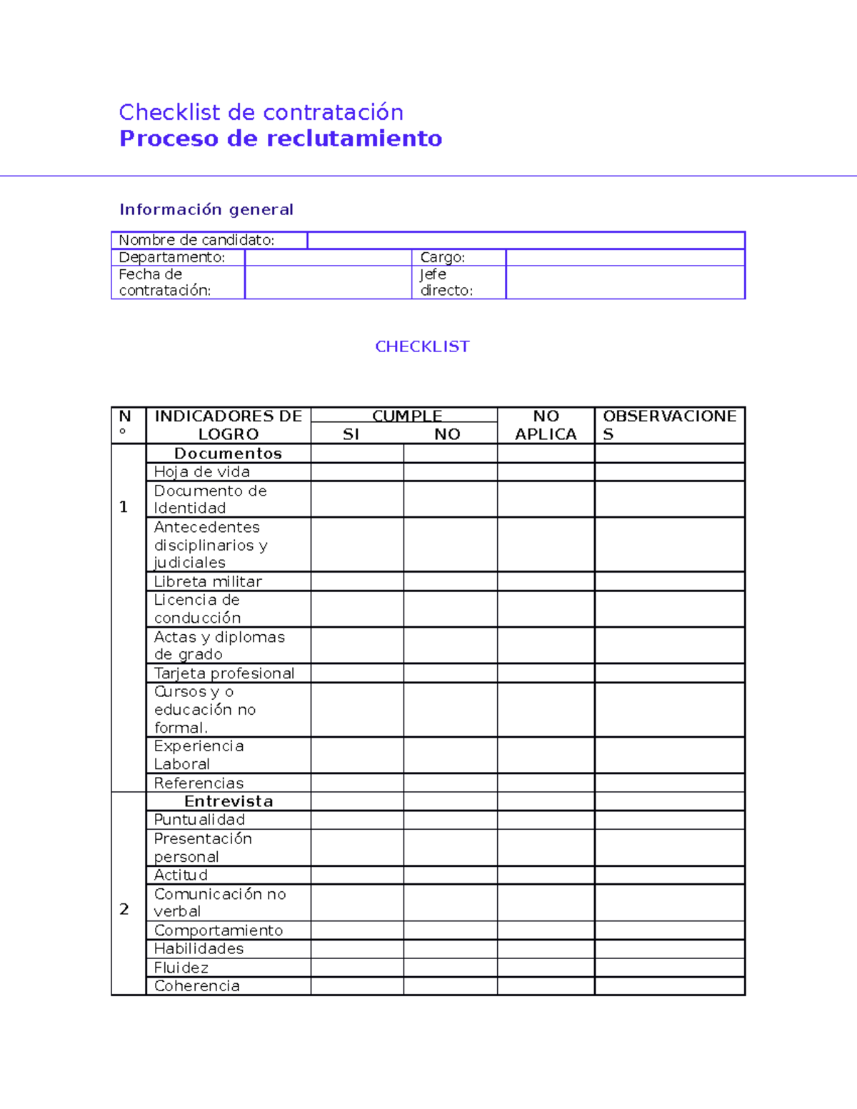 Checklist de contratacion para un proceso de reclutamiento - Checklist de contratación Proceso ...