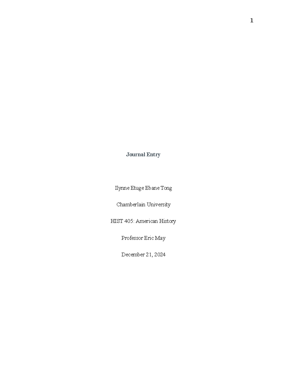 Week 8 Assignment: Journal Reflection on Civil Rights in HIST 405 - Studocu