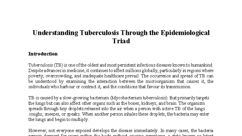 TB Epidemiology: Understanding the Triad of Infection Factors - Studocu